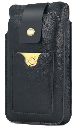 Кожаный чехол карман кобура с двумя отделениями для смартфона до 7.2" (Black)