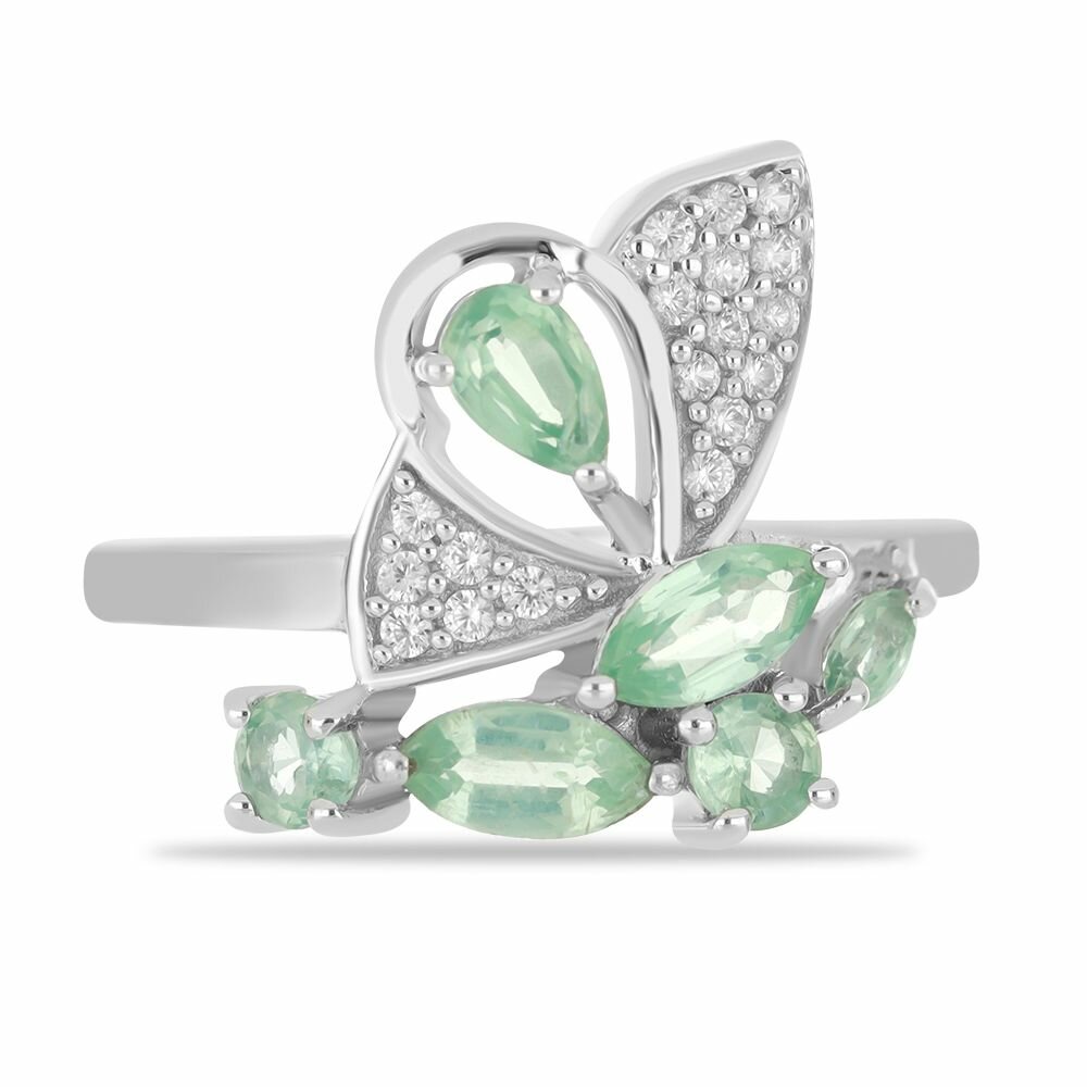 Кольцо, серебро, 925 проба, родирование, кианит, циркон