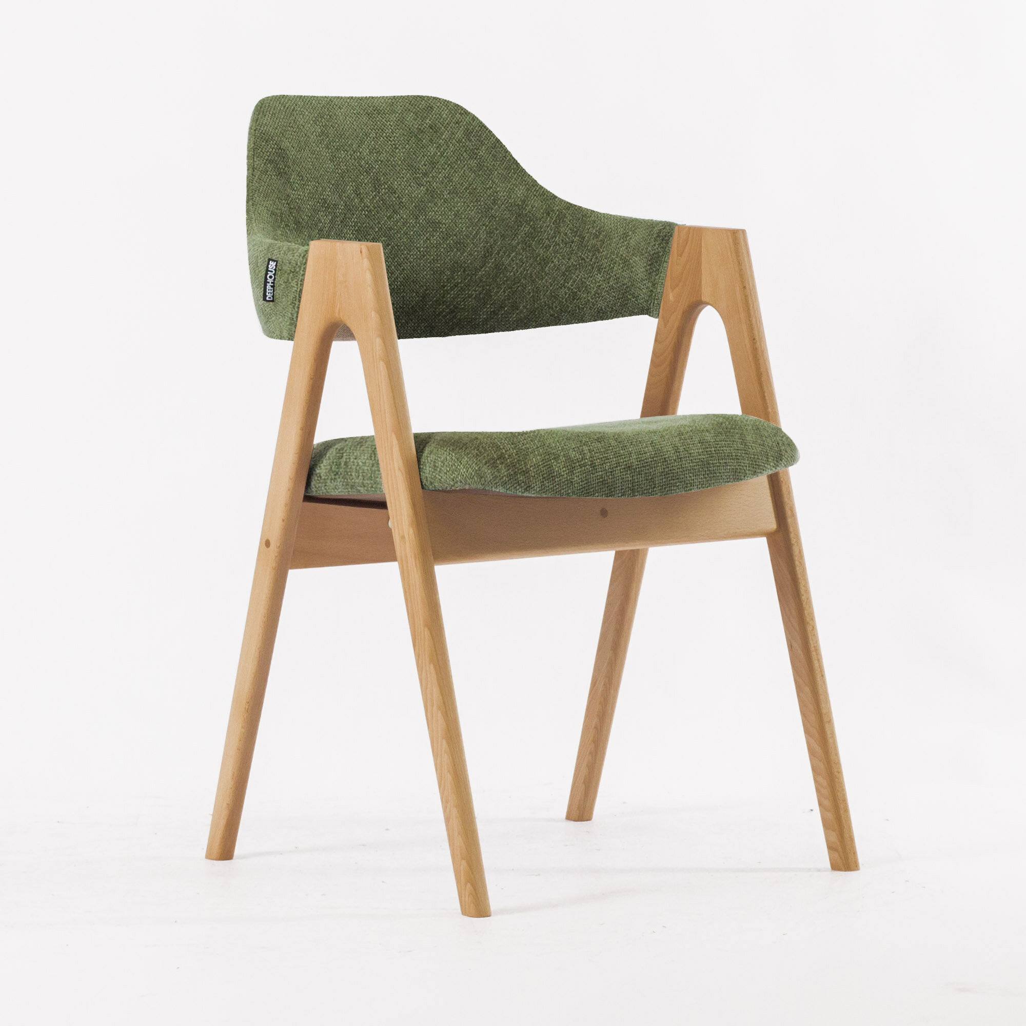 Стул Белфаст зеленая ткань массив бука (натуральное дерево лак) для дома/для гостиной/для столовой/для кафе/кухонный стул/стул кухонный