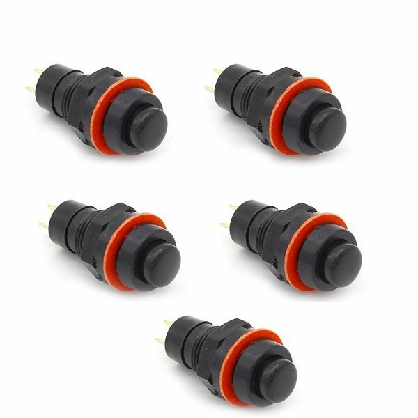 Кнопочный выключатель с фиксацией, 10 мм (чёрный) (5 шт)