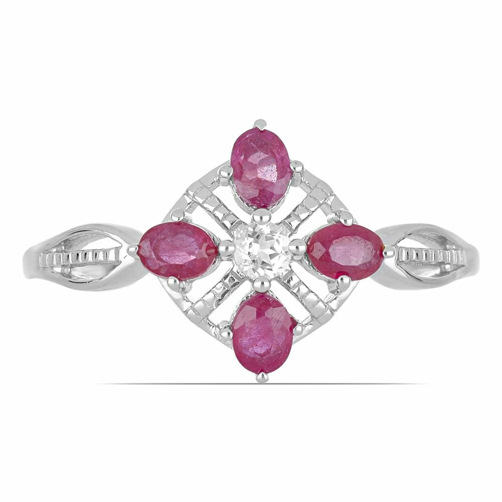 Кольцо, серебро, 925 проба, родирование, топаз, рубин