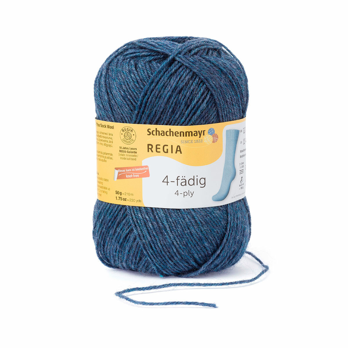 4-fadig Uni /4-фэдиг Уни/ пряжа Regia, 4 нитки, MEZ, 9801276 (02137, jeans meliert (джинсовый), синий)