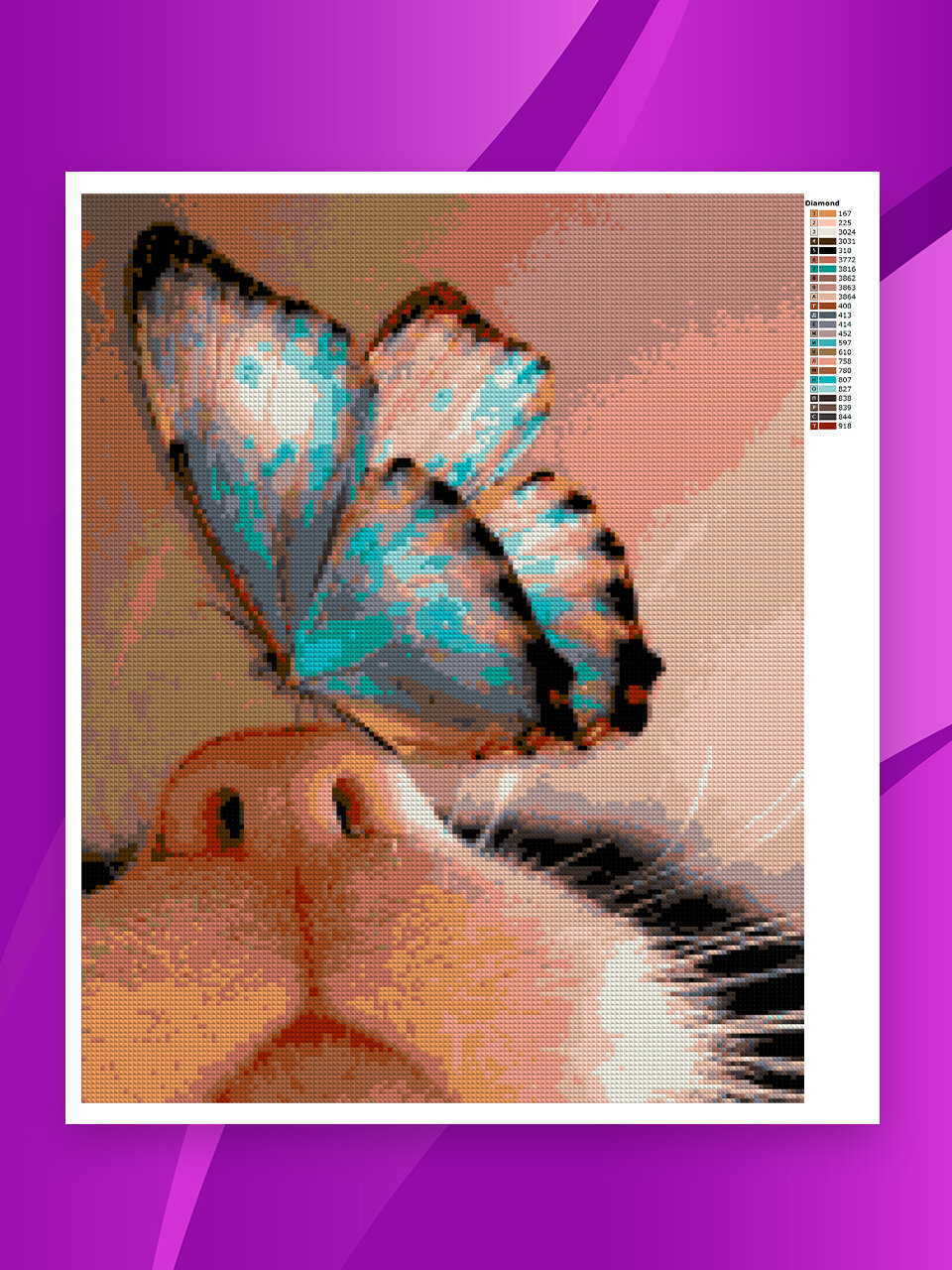 Алмазная мозаика без подрамника - вышивка Бабочка 40 х 50 см