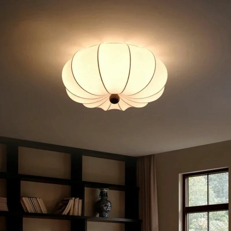 Круглый Тканевый Материал Светодиодного Потолочного Светильника, Простой Ретро-стиль. Подходит Для Спальни, Гостиной, Столовой, Украшения Дома.