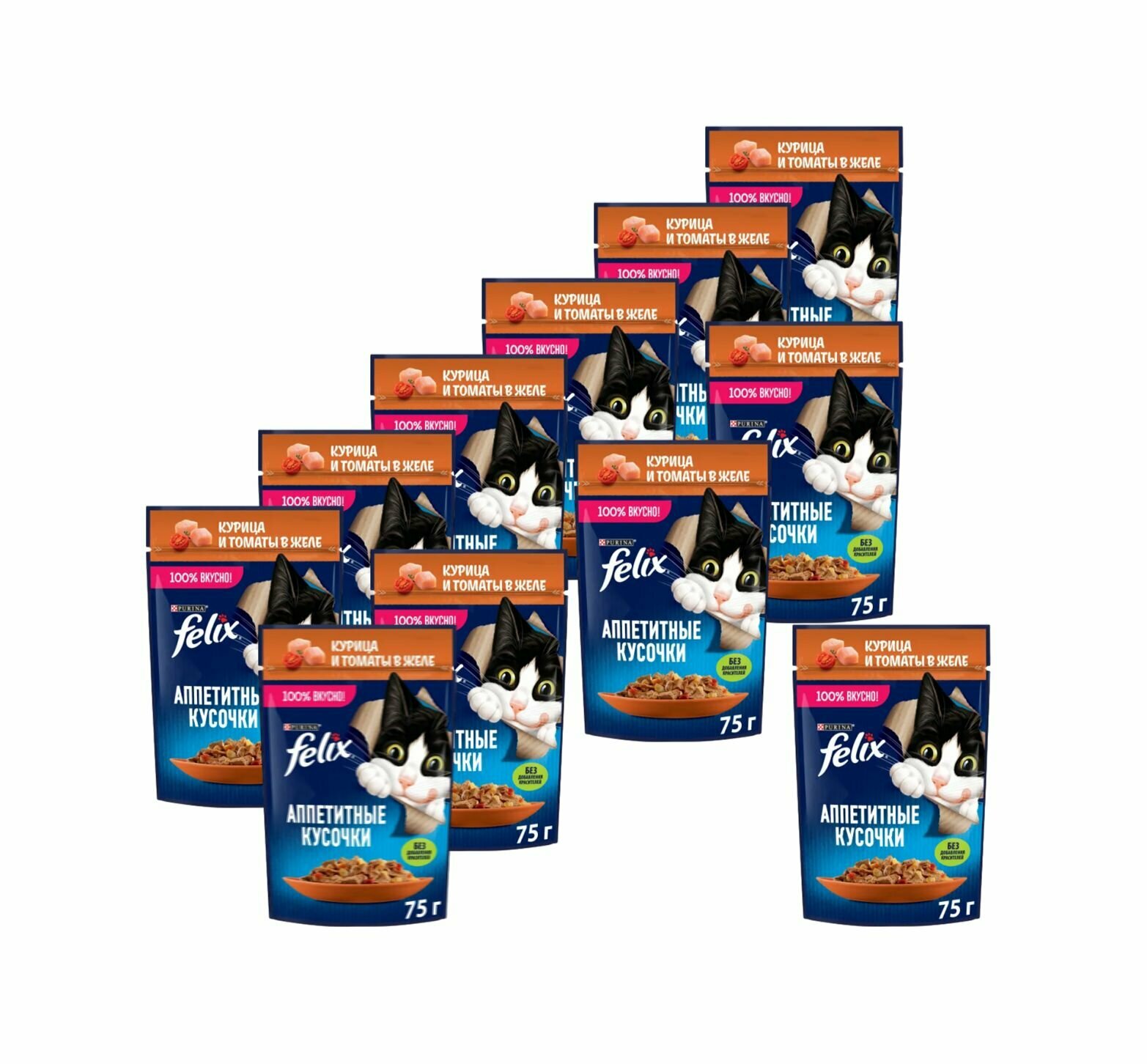 Felix влажный корм для кошек аппетитные кусочки в желе с курицей и томатами 75 г x 12 шт.