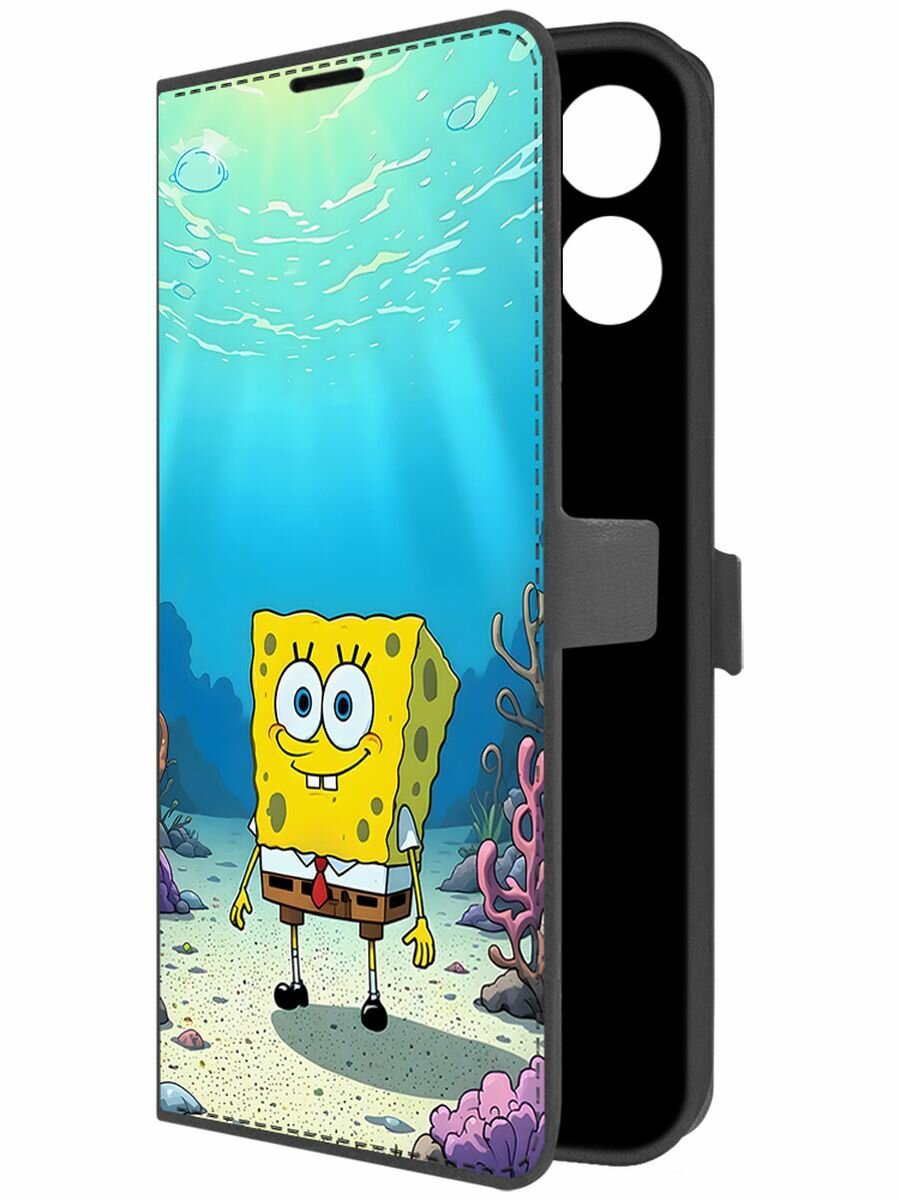 Чехол-книжка Krutoff Eco Book для Realme Note 50 Губка Боб (черный)