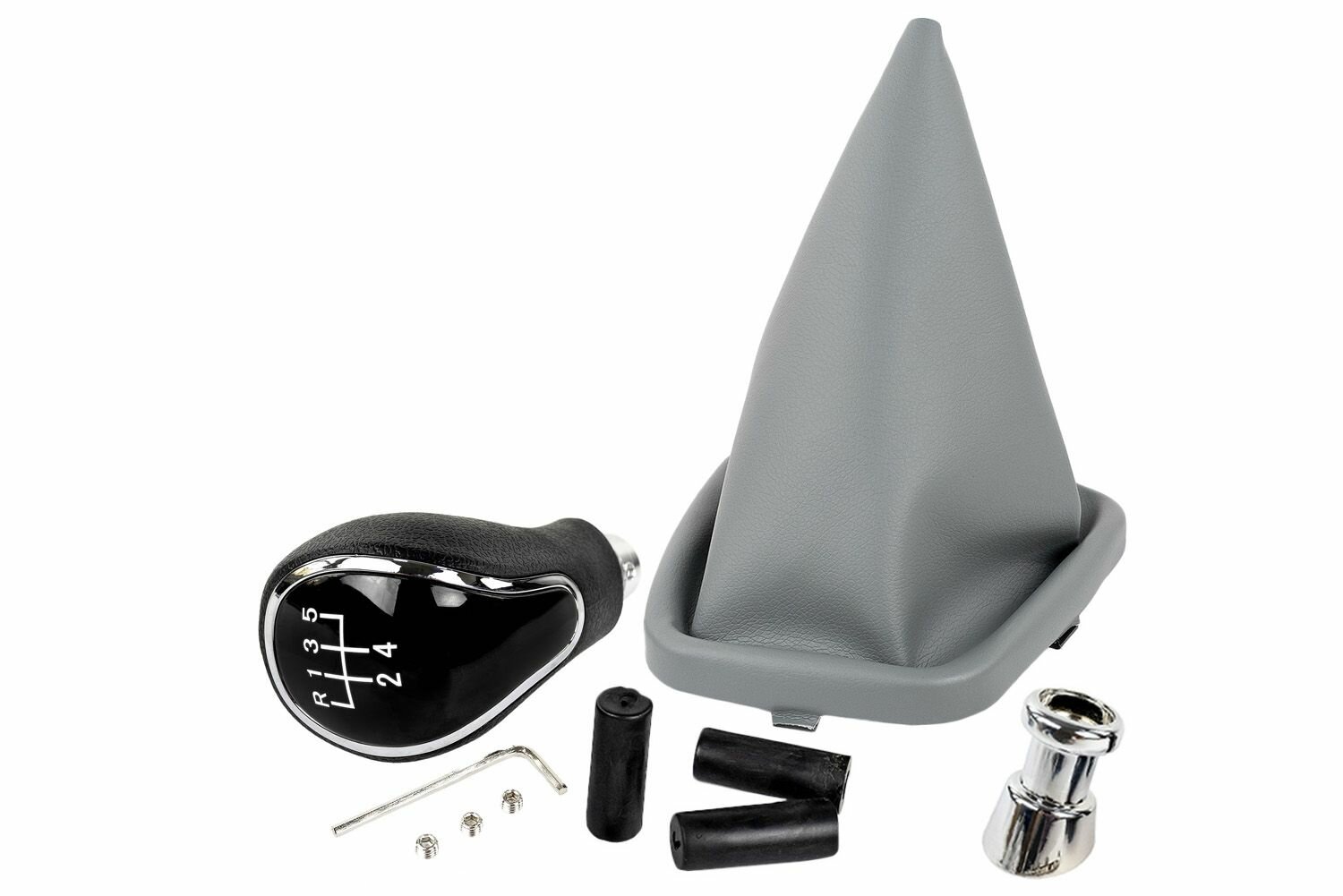 Ручка КПП хром с белой LED подсветкой и серым пыльником для ВАЗ 2110, 2111, 2112