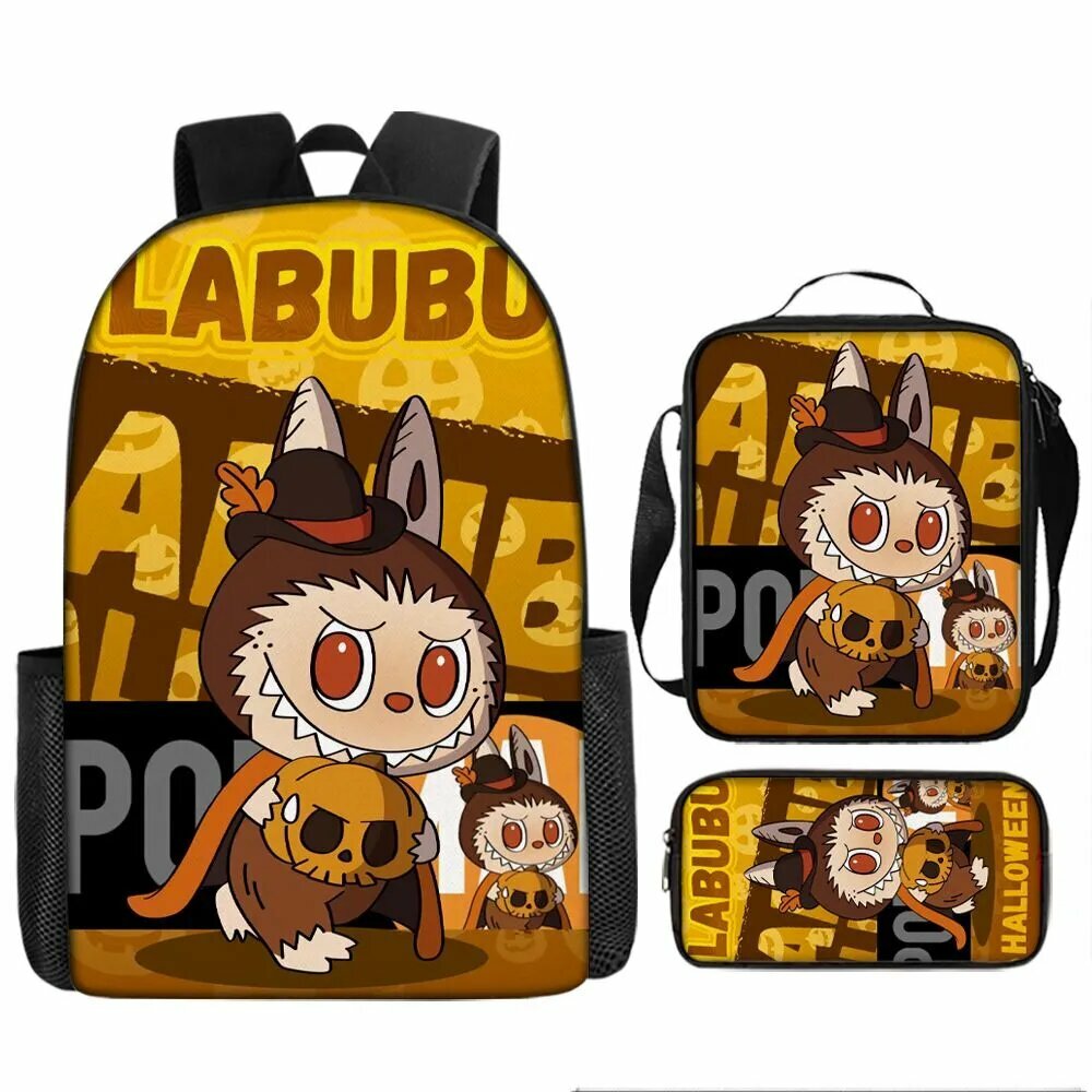 Школьный рюкзак для начальной школы с принтом Лабубу, 15 л + сумка через плечо + пенал. Набор 3 в 1. Водоотталкивающий. Детский, для девочек и мальчиков