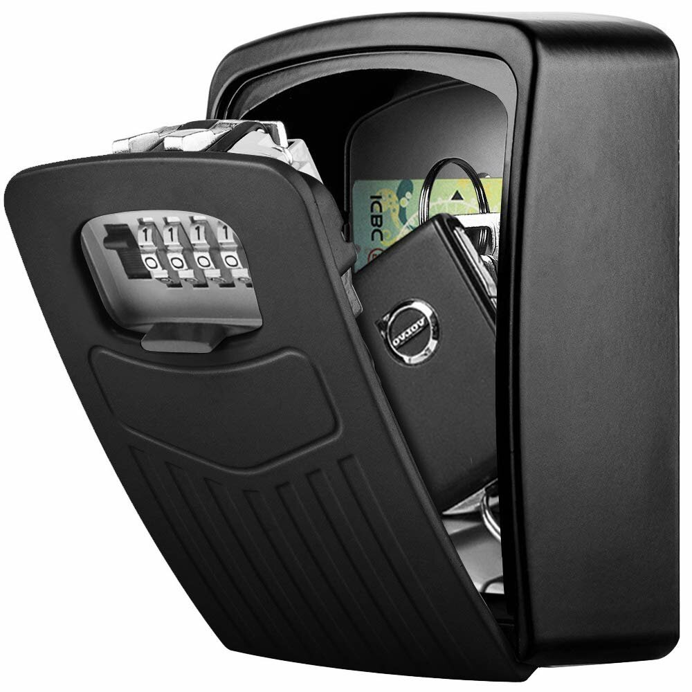 Безопасный сейф для ключей, ключевой сейф с 4-значным цифровым кодом, безопасный настенный сейф для ключей (черный)
