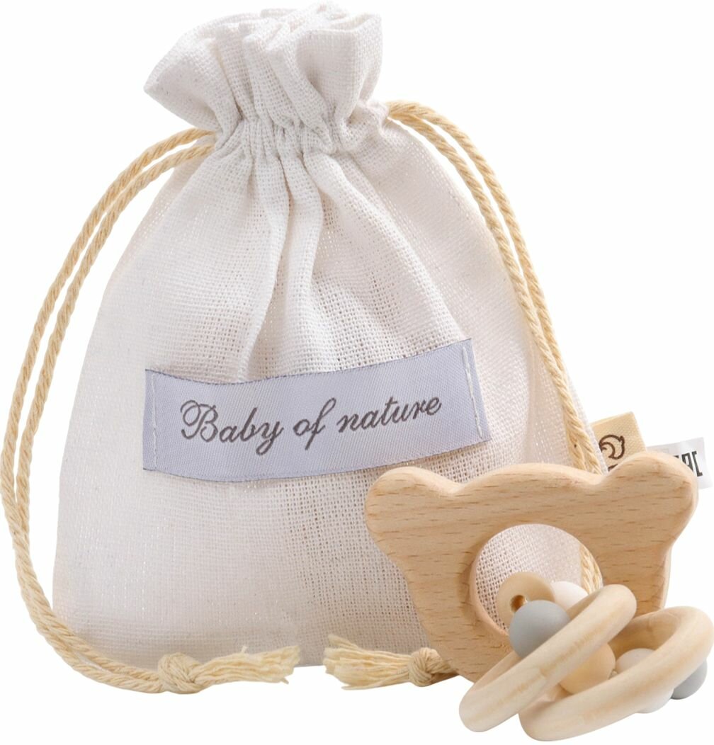 Прорезыватель деревянный "Мишка" с силиконовыми элементами для зубов, детский грызунок, массажер для десен, первая игрушка для малышей от 3 месяцев