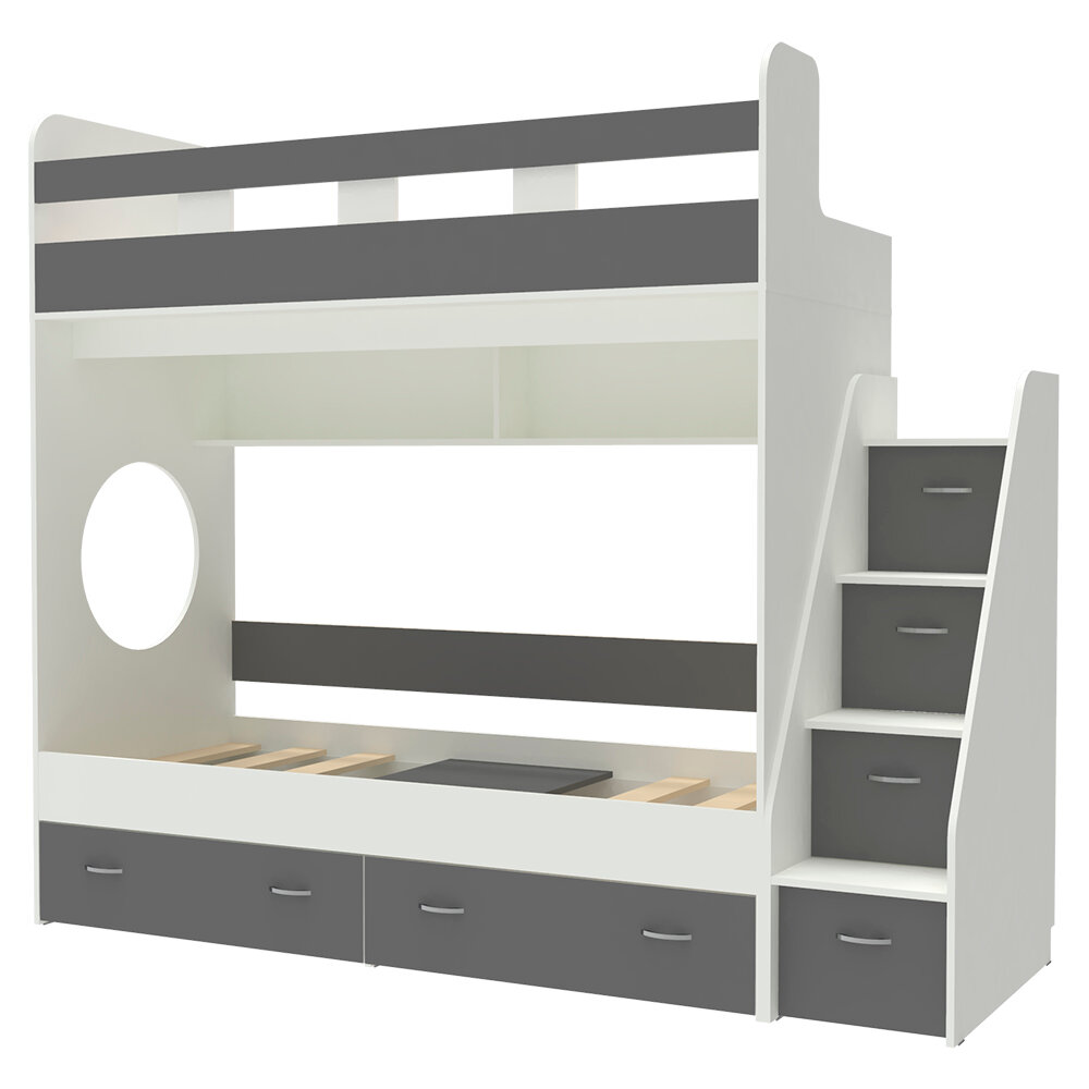 Двухъярусная кровать Юниор 1 80x160 Белый Темно-серый
