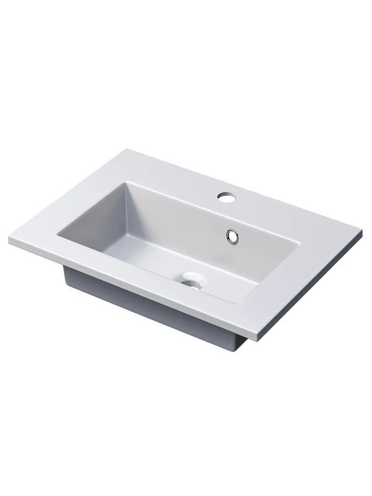 Раковина встраиваемая сверху Uperwood Aurora RAurora50wg 51 полувстраиваемая, фаянсовая, раковина для ванной, белая, глянцевая, прямоугольная, со встроенным сливом-переливом