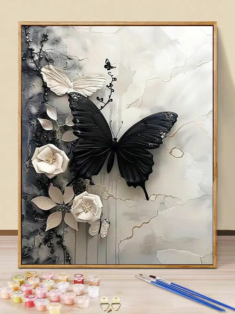 Картина по номерам для взрослых начинающих, Бабочка на цветном холсте 40x50 см с акриловыми красками, набор для рисования по номерам без рамки, идеальный декор и душевный подарок