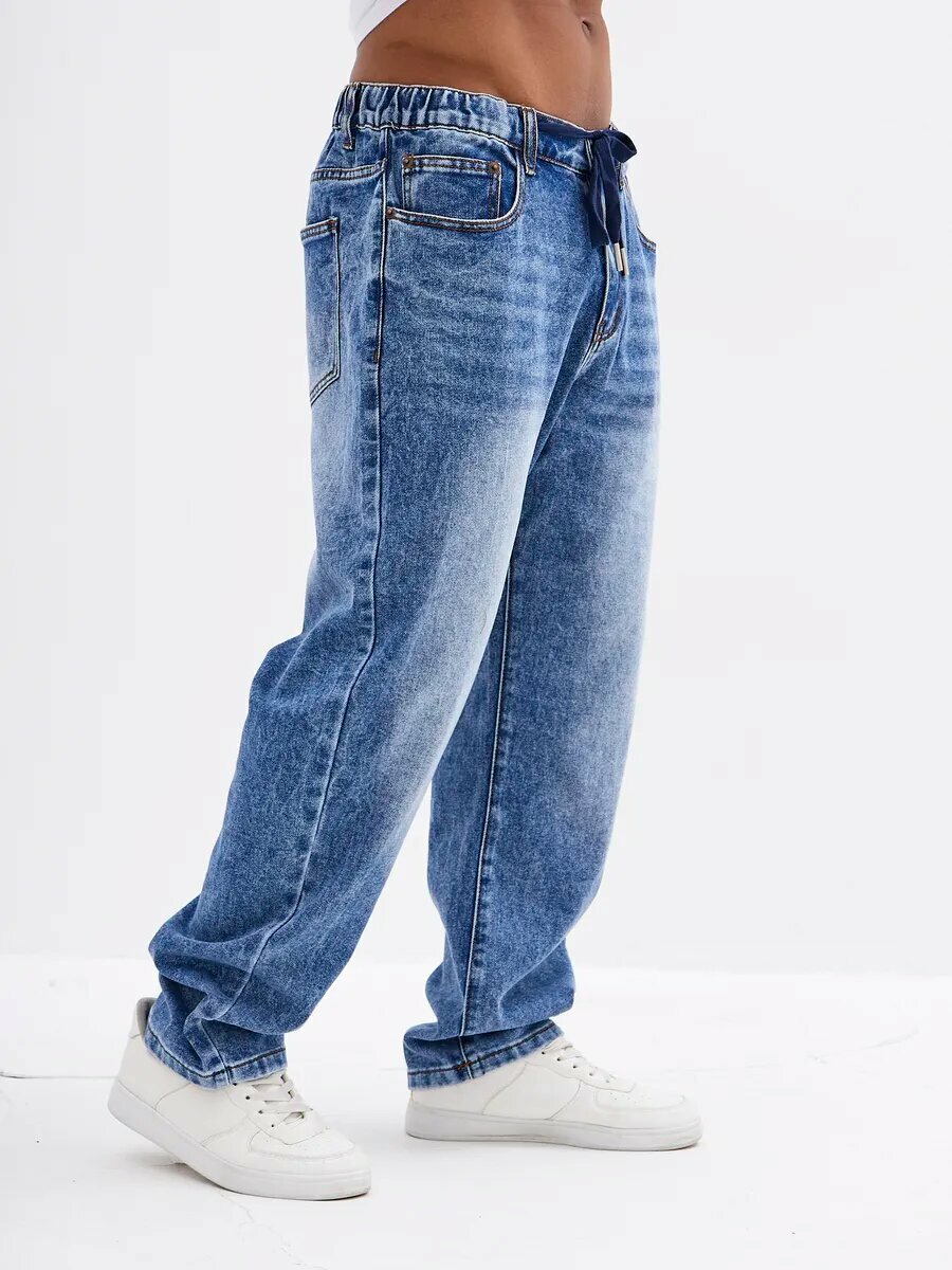 Джинсы багги на резинке 