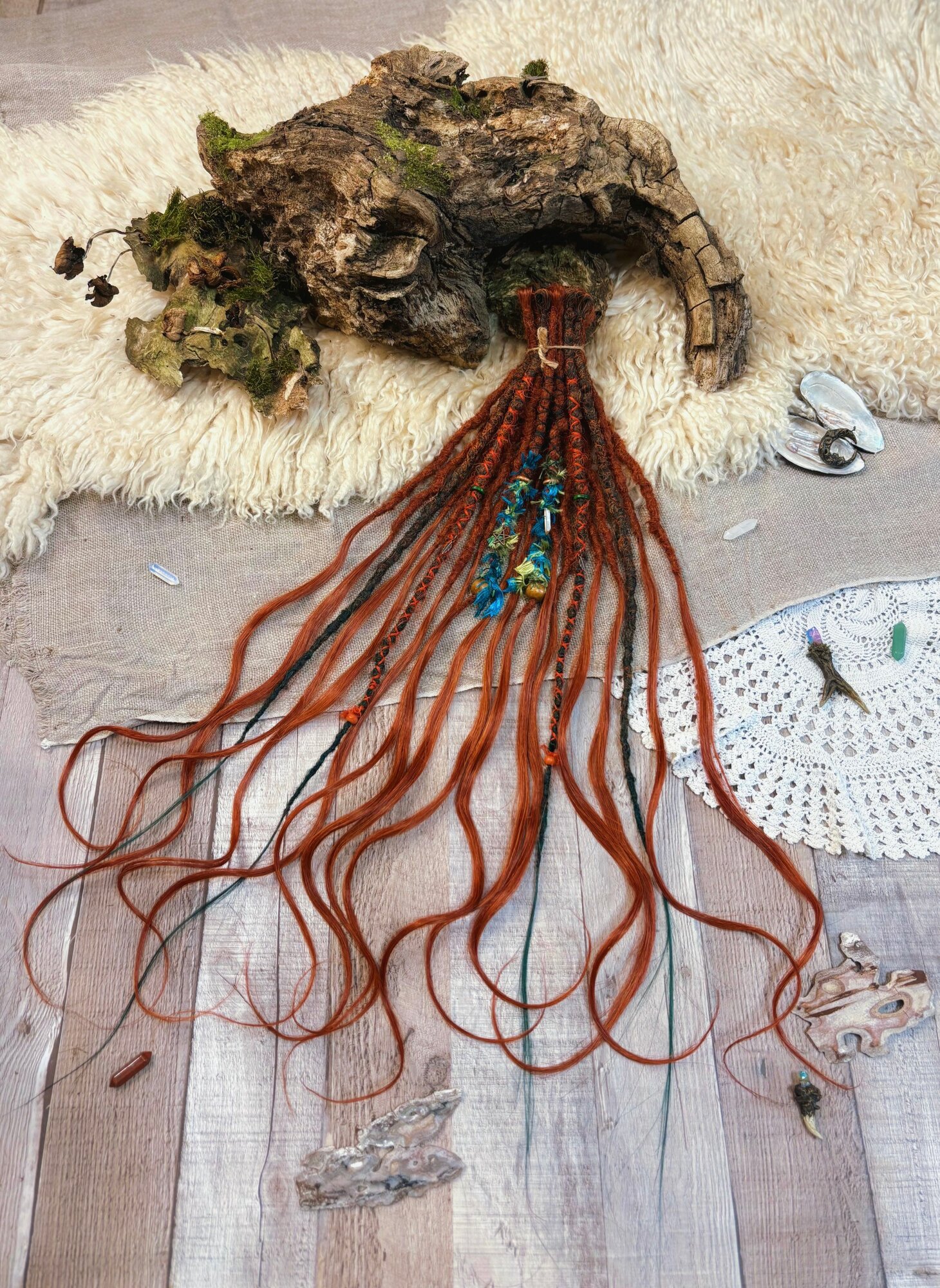 Се дреды из биопротеиновых волос и канекалона "Red tree", ручная работа