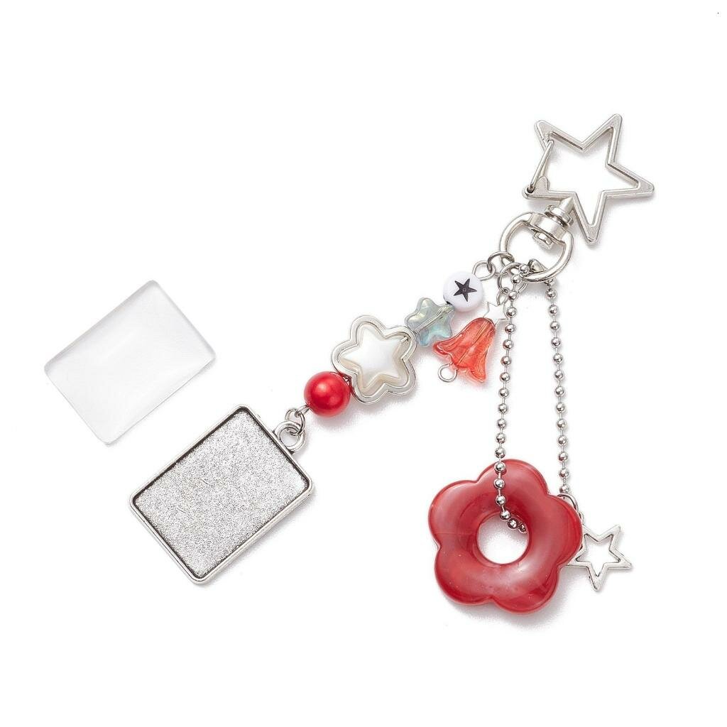 Брелок, брелок, Симпатичный простой кулон на цепочке для мобильного телефона в виде звездного цветка из бисера-красный