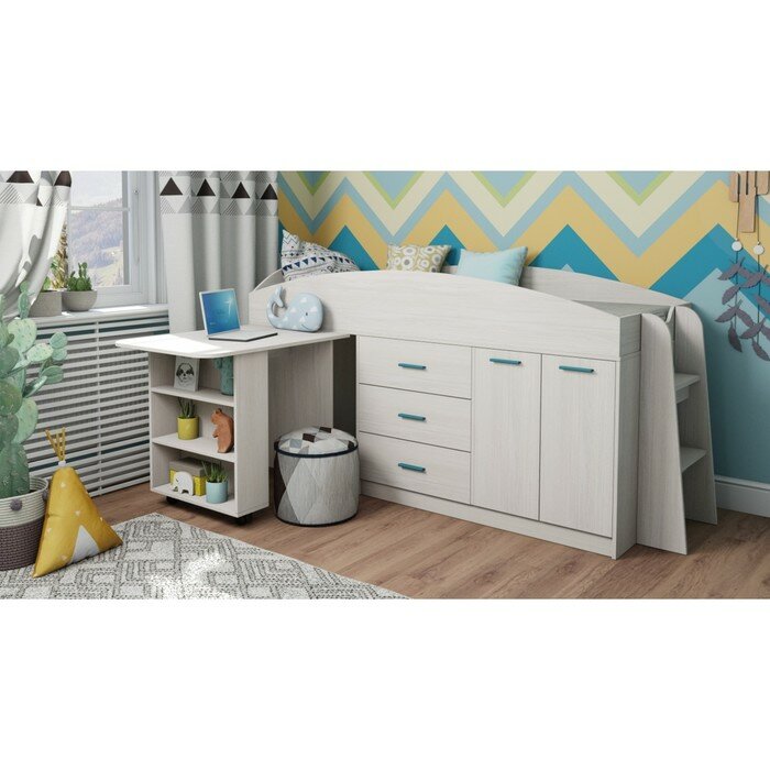 Кровать детская «Каприз 12», с шкафом, с столом, 2134×840×1065 мм, цвет анкор белый