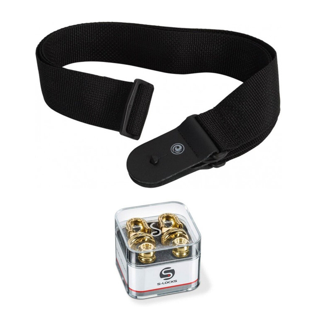 Набор стреплоки SCHALLER 14010501 + ремень для гитары PLANET WAVES by D'ADDARIO PWS100 золото