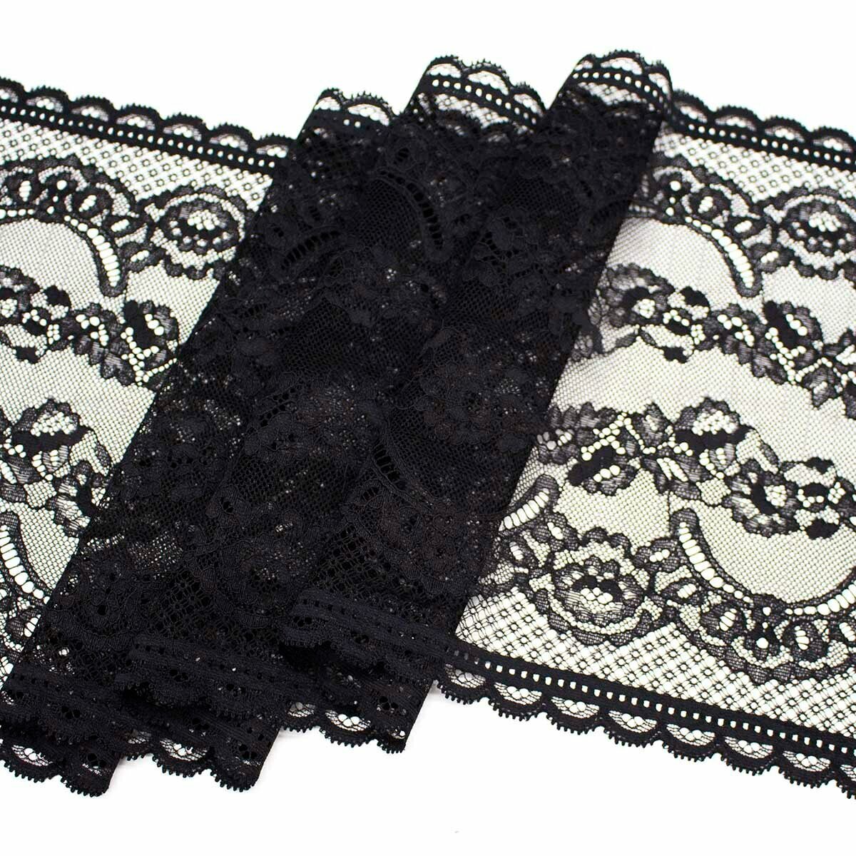 Кружево эластичное для шитья нижнего белья Айрис, 23,5см*10м, черный