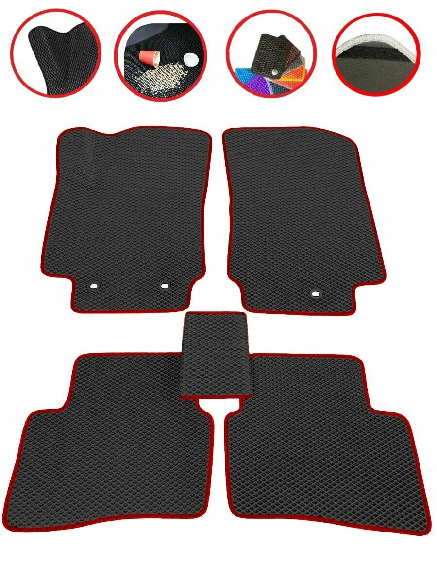 Комплект ковриков EVA/ЭВА для Changan Hunter Plus пикап, (Чанган Хантер Плюс пикап), 2023 г, с 3Д лапой, черный ромб с красным кантом