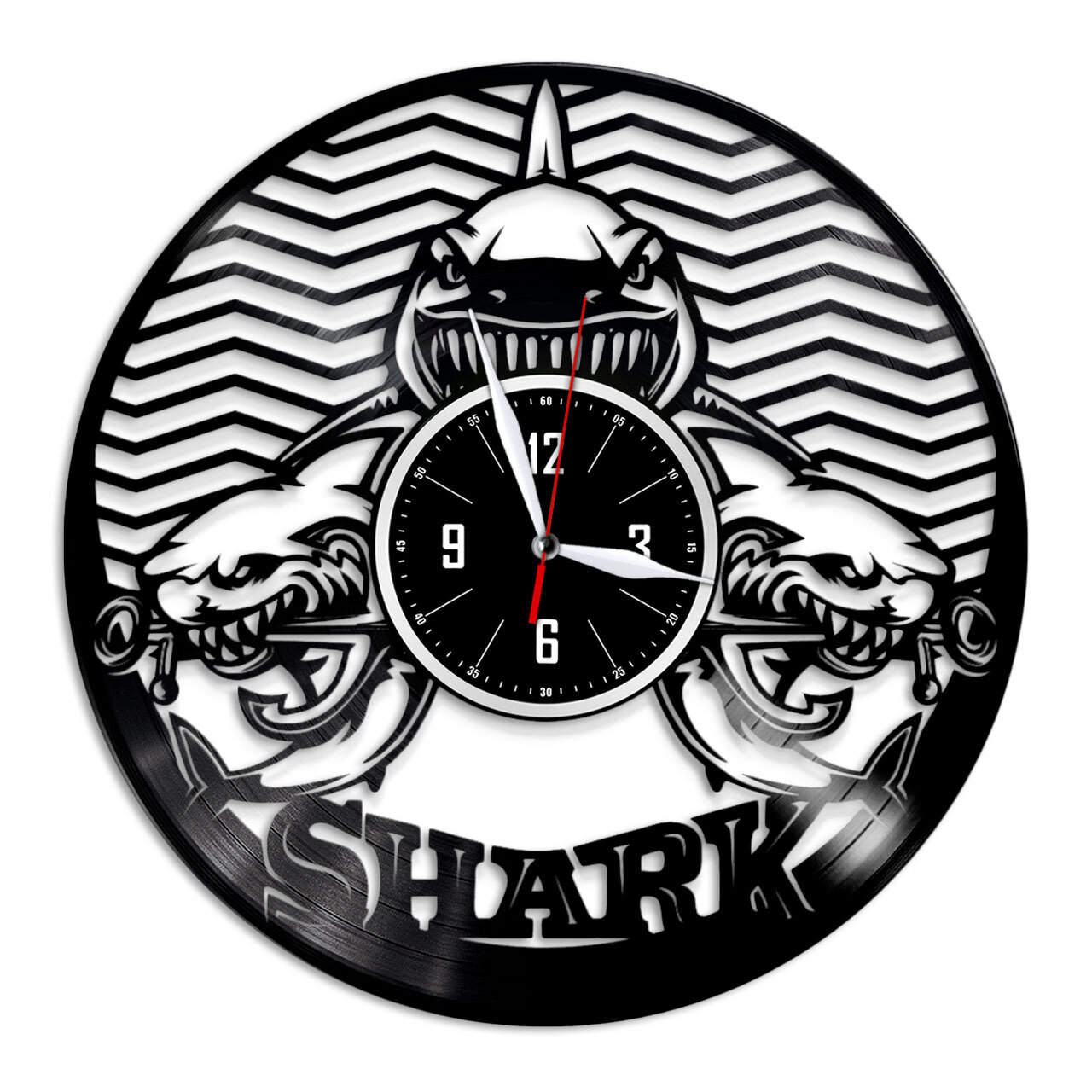 Акулы - настенные часы из виниловой пластинки