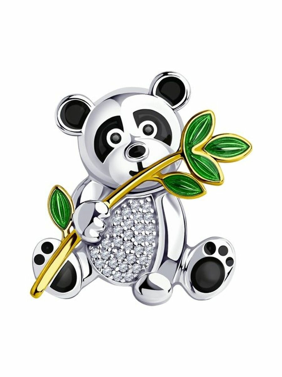 Брошь, серебро, 925 проба, родирование, фианит