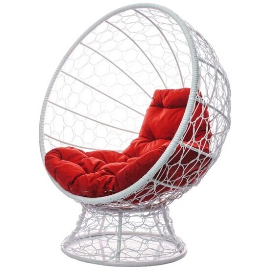 Кресло M-group кокос на подставке с ротангом белое, красная подушка