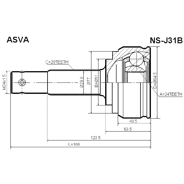 ASVA NS-J31B (392119Y015 / 392119Y01539211CN000 / 39211CN000) шрус Nissan (Ниссан) / Infiniti (Инфинити) teana j31 2003-2008