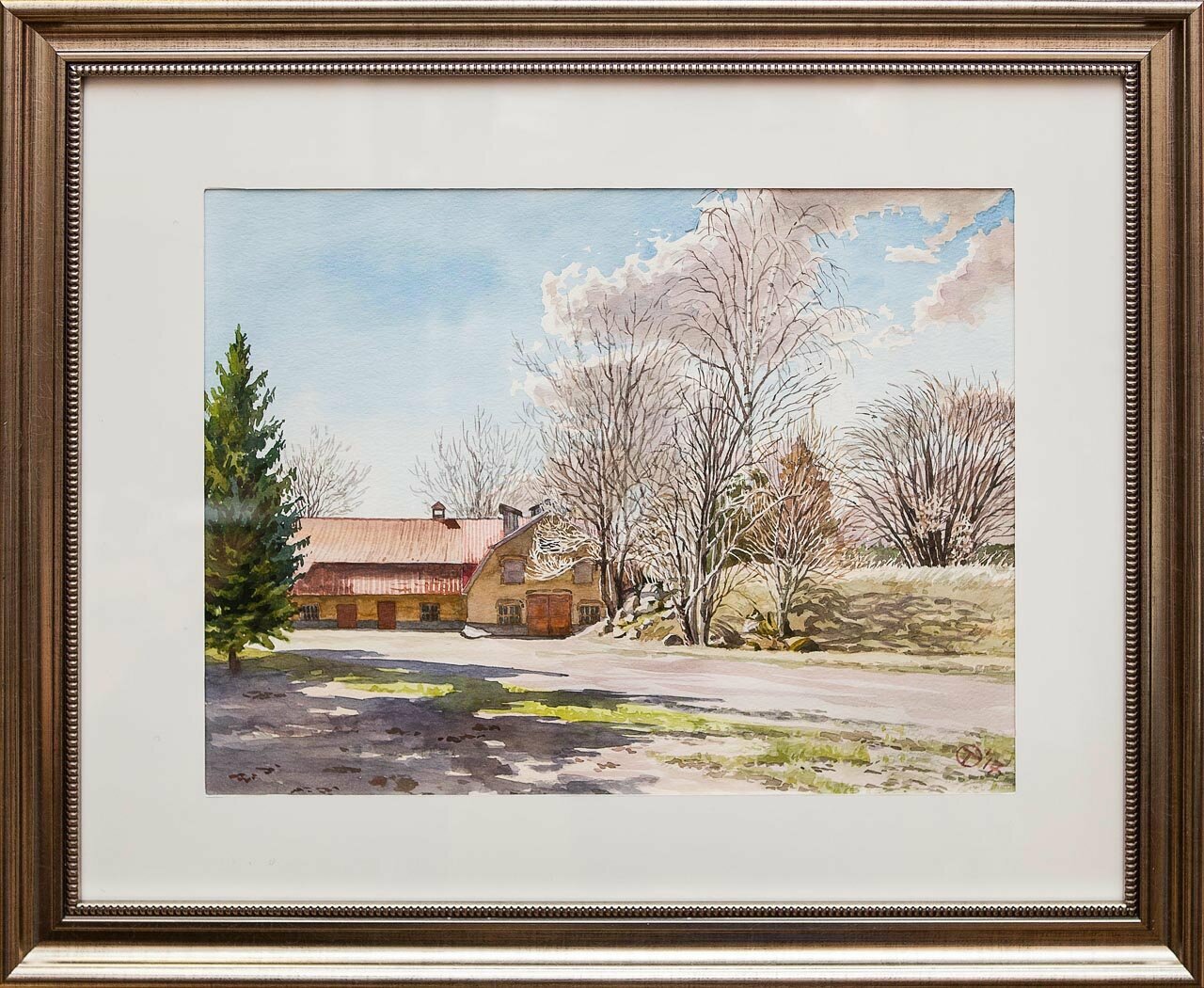 Картина акварелью "Дом у дороги" Опритова Non KGT