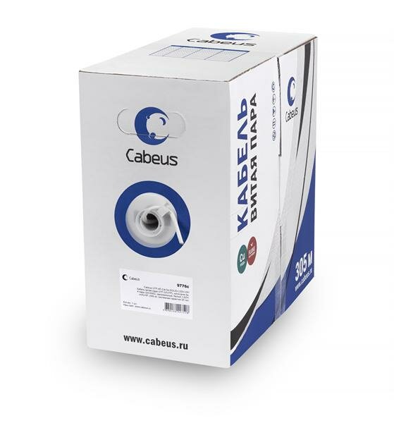 Cabeus UTP-4P-Cat.5e-SOLID-LSZH-GY Кабель витая пара UTP (U/UTP), категория 5e, 4 пары (24 AWG), одножильный, серый, LSZH, нг(А)-HF, (305 м)