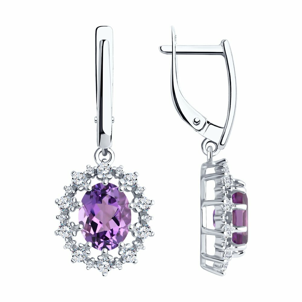 Серьги с подвесками, серебро, 925 проба, аметист