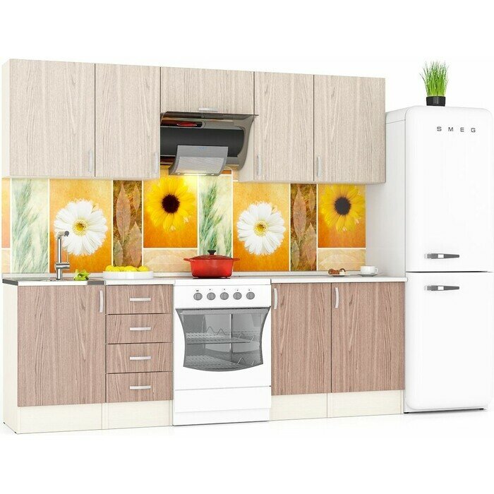 Кухня Мери 06 цвет ясень шимо светлый/ темный, столешница сахара белая ШхГхВ 240х30х67 см./180х60х85 см.