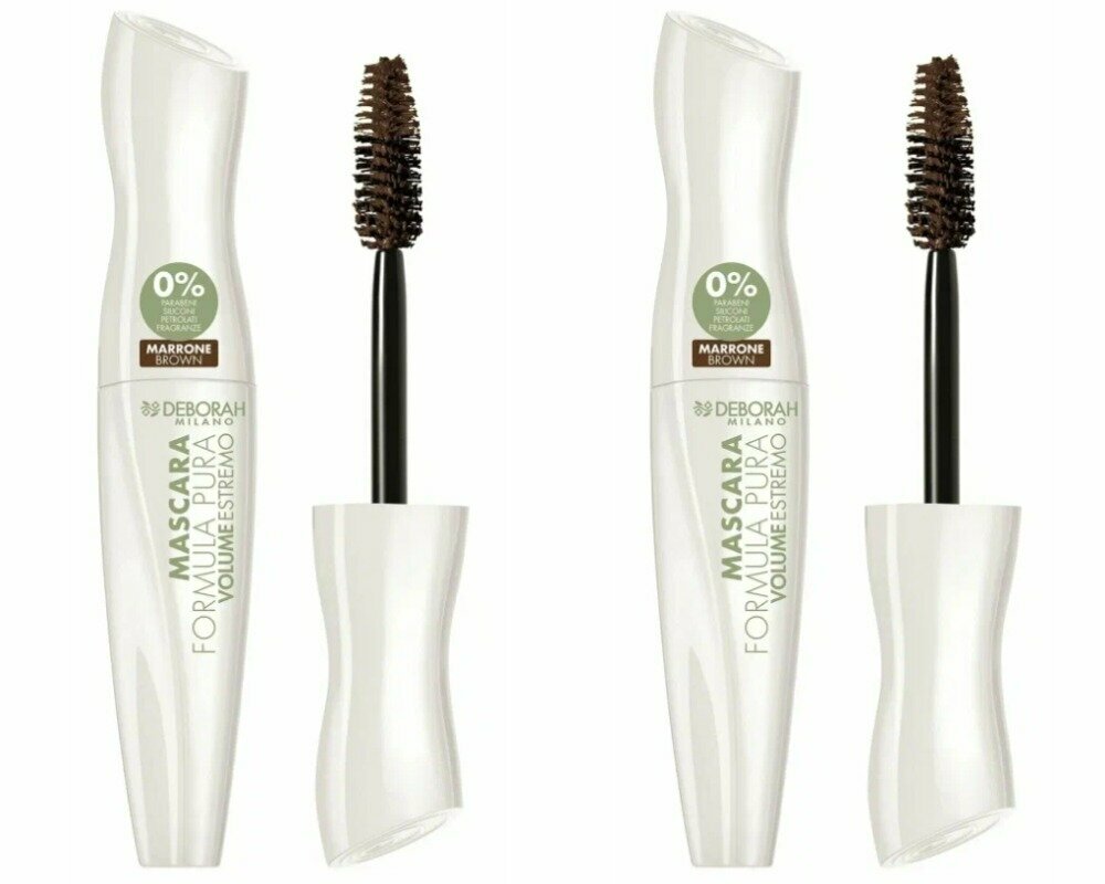 Тушь для ресниц с эффектом экстремального объема Deborah Milano Formula Pura Mascara Bio, тон коричневый, 12 мл, 2 шт