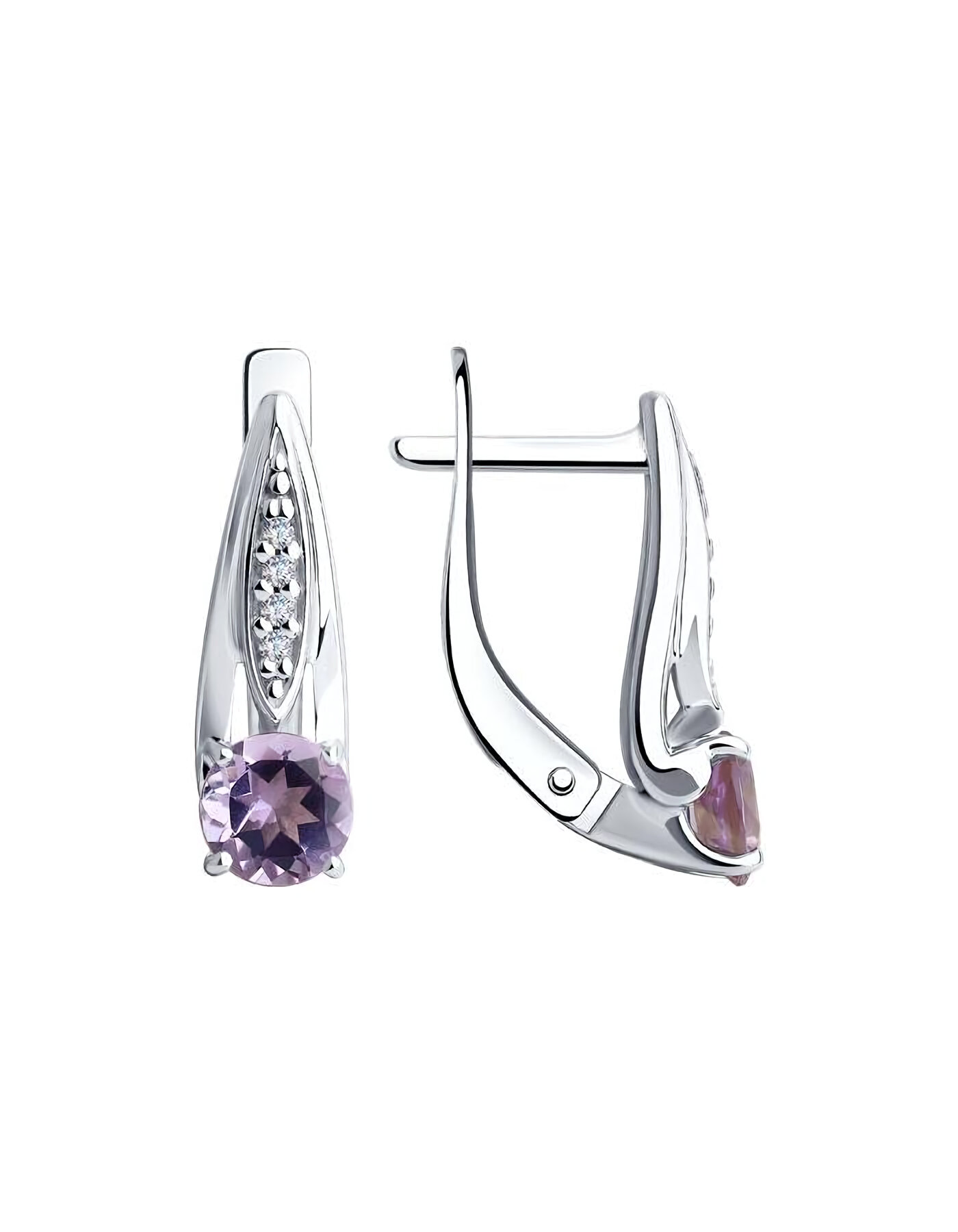 Серьги, серебро, 925 проба, родирование, аметист