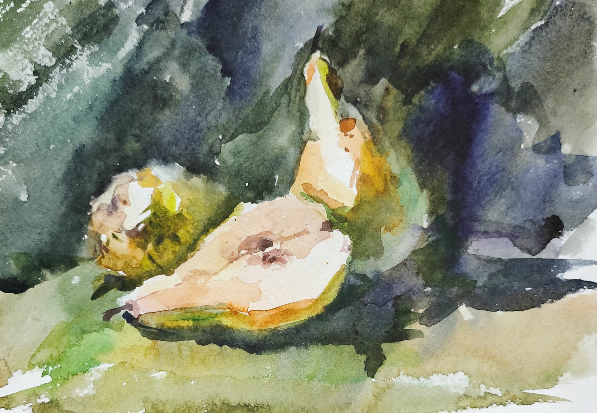 Картина для кухни акварель в раме натюрморт груши 19*24 см художник Татьяна Зорина