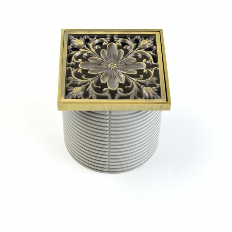 Трап Bronze de Luxe (Бронз Де Люкс) горизонтальный выход, комбинированный затвор, дизайн-решетка Цветок 21975-5602 бронза