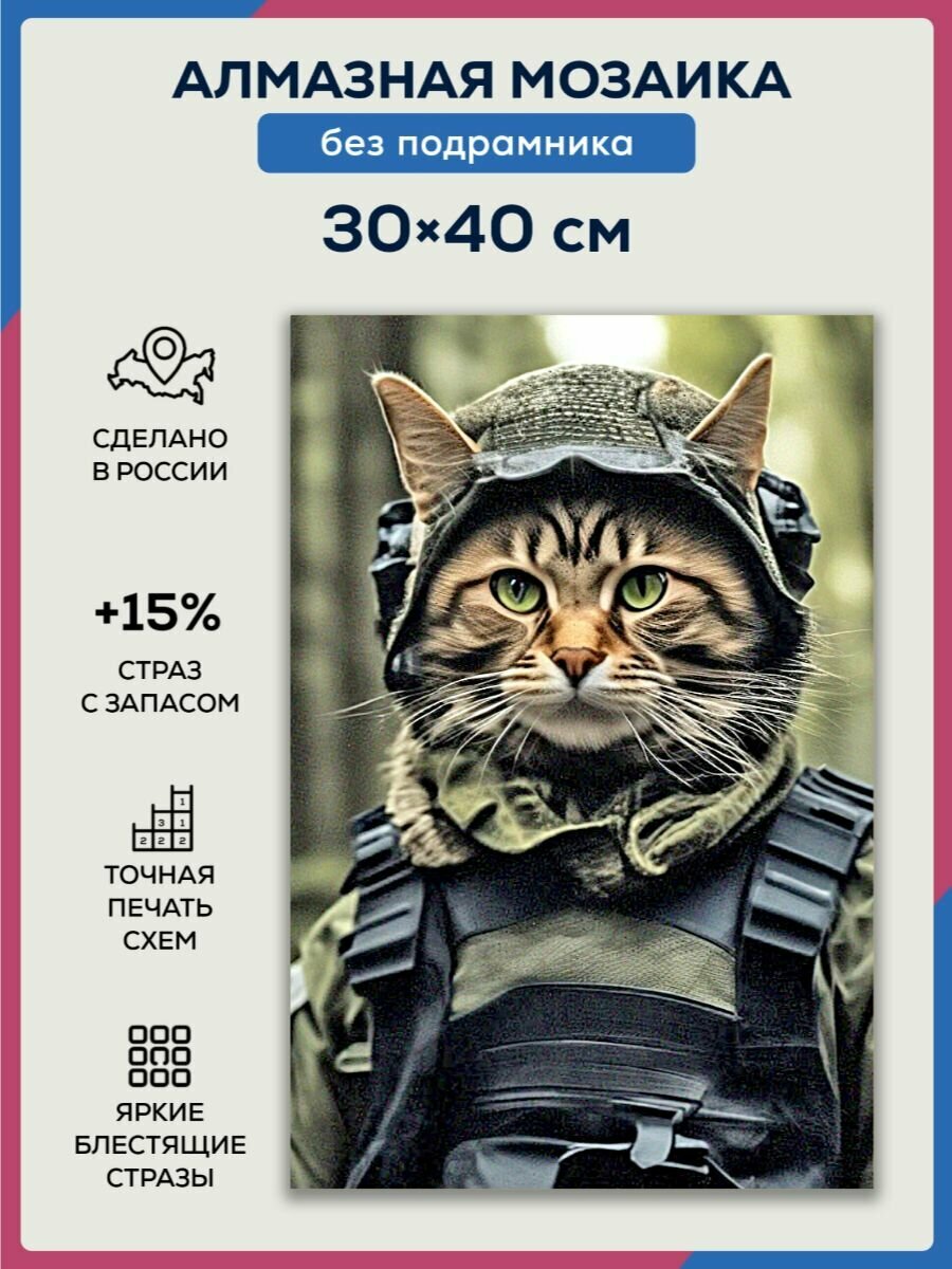 Алмазная мозаика 30x40 Кот военный без подрамника