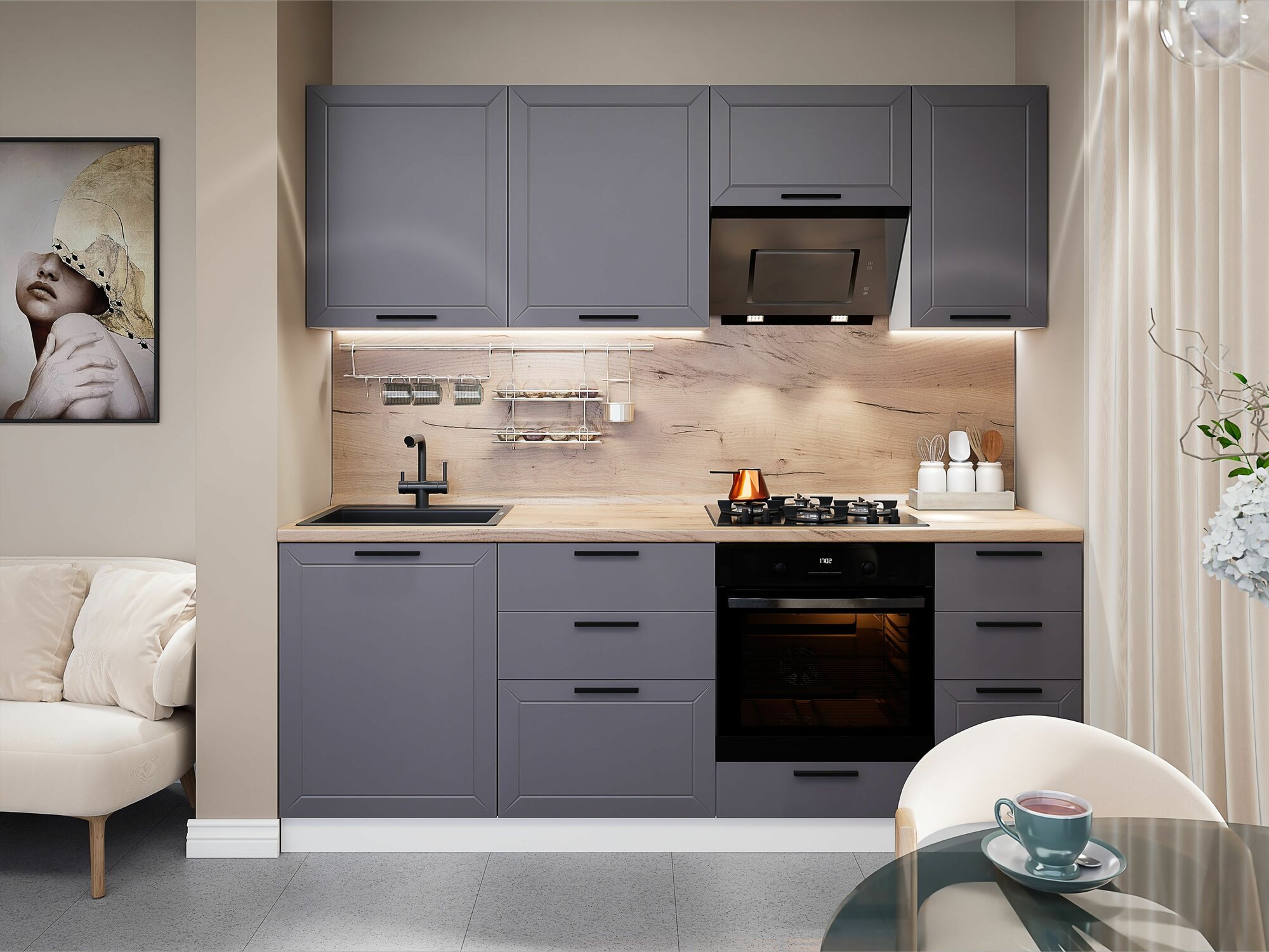 Кухонный гарнитур Глетчер Маренго Силк, 2200 мм