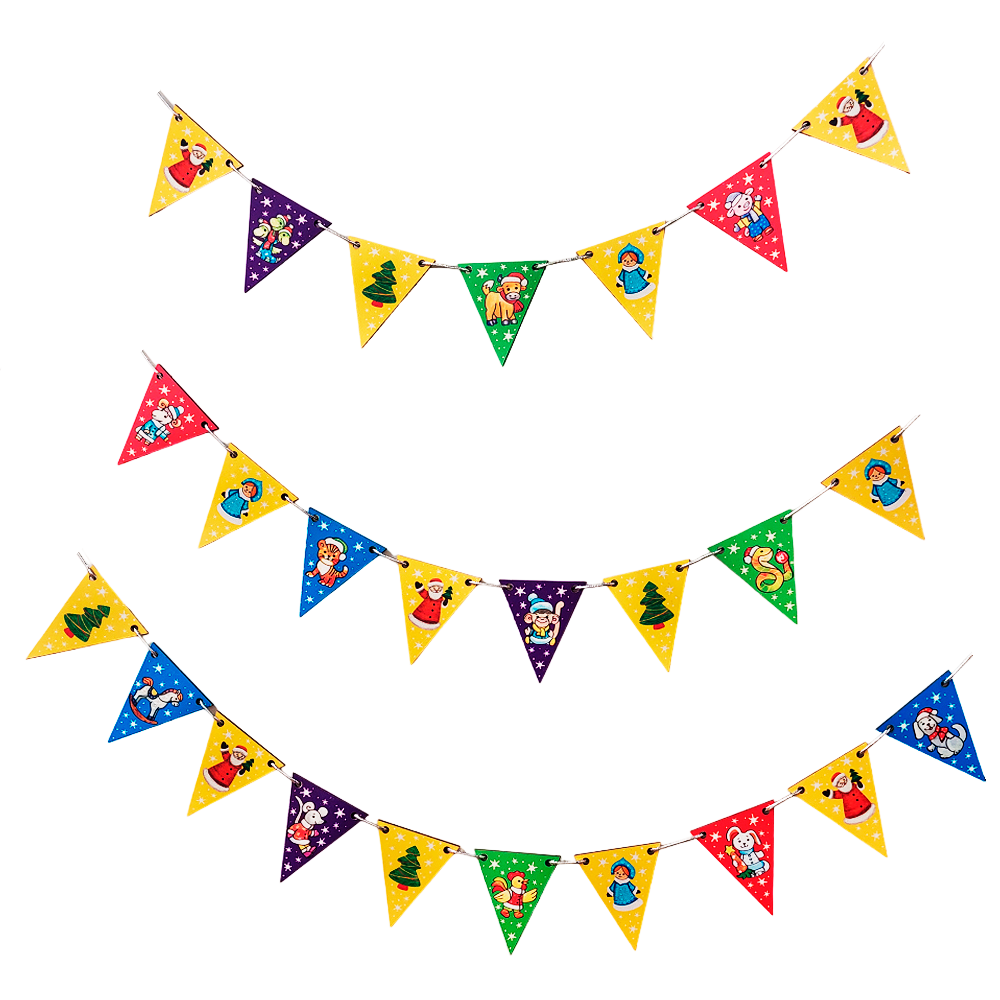 Деревянная новогодняя гирлянда "Символы года", 25 флажков