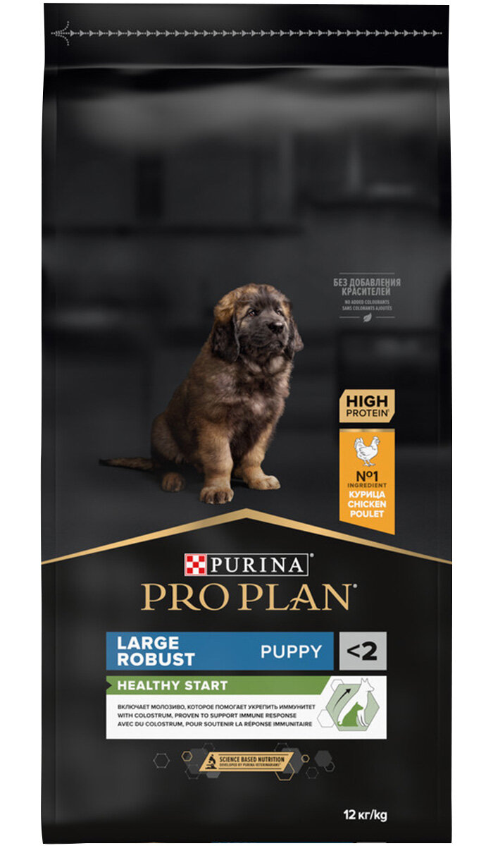 PRO PLAN HEALTHY START PUPPY LARGE ROBUST для щенков крупных пород мощного телосложения с курицей (12 кг)