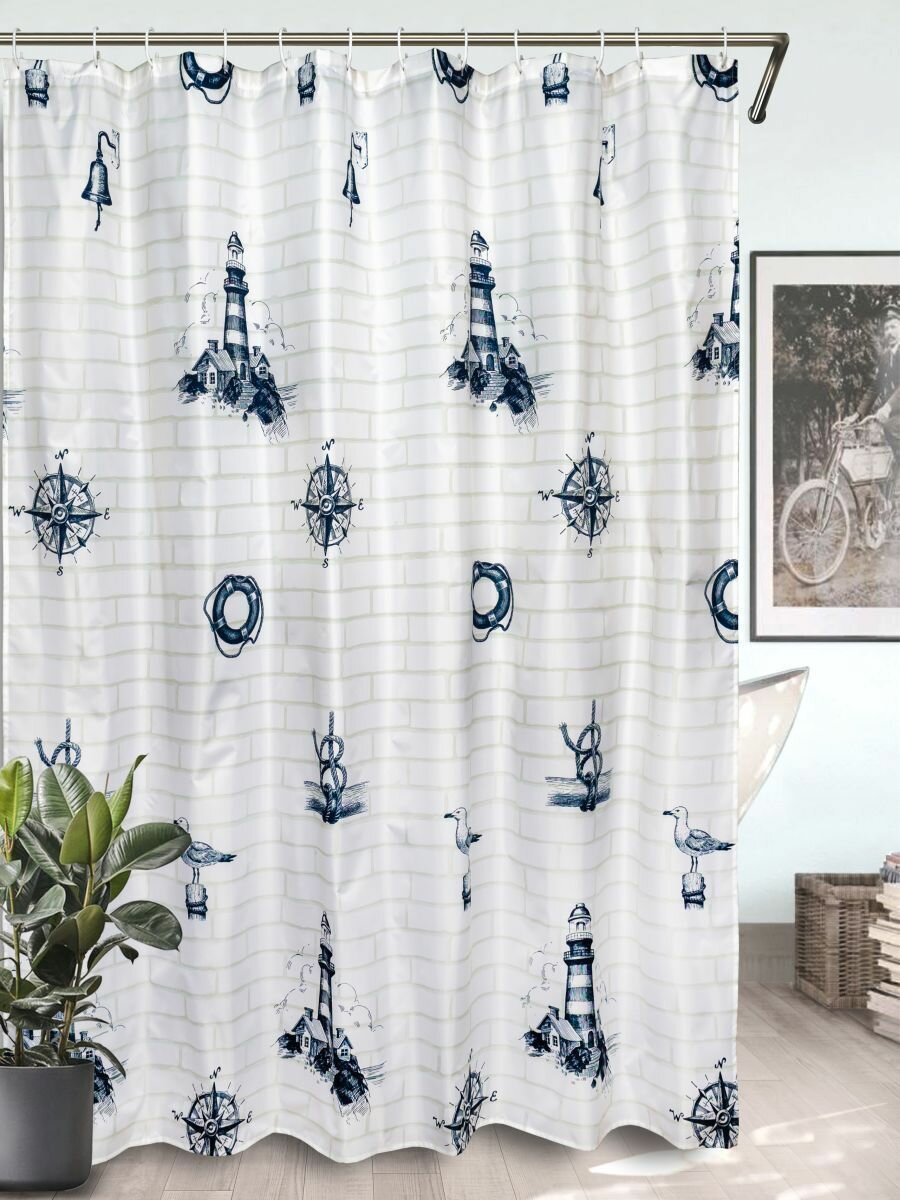 Штора занавеска для ванной Bath Plus тканевая 180х180 см Shell-Anchor