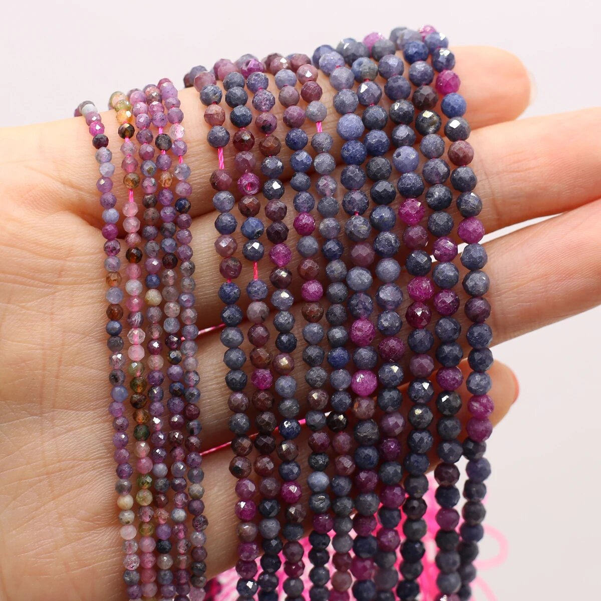 Бусы из рубина 38 см Фиолетовый, 4 мм, Ruby Sapphire