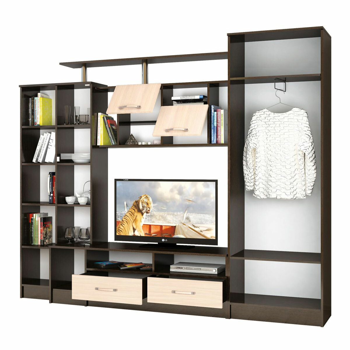 Стенка под телевизор Оскар-5 250х192х45 см, цвет венге/дуб молочный