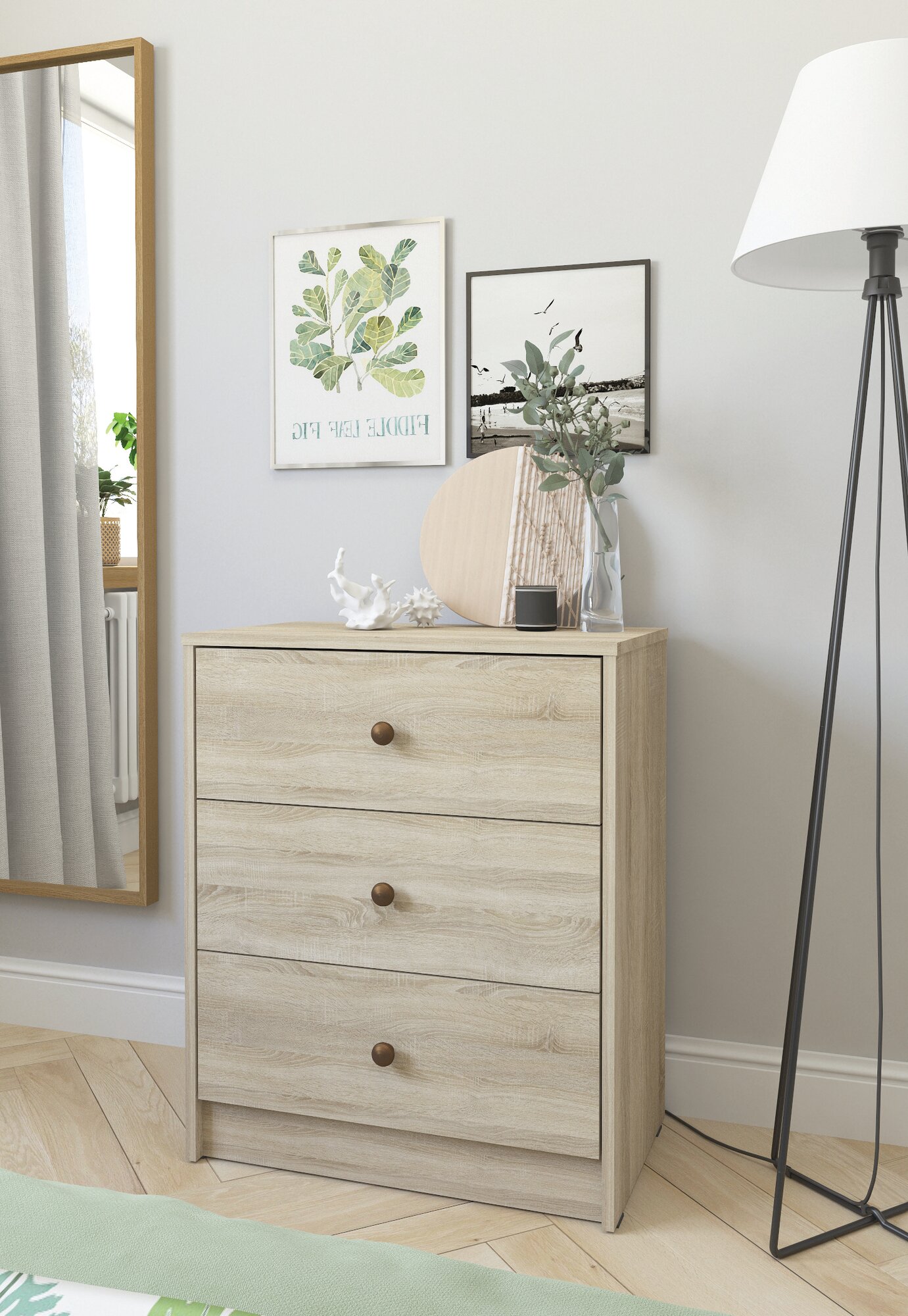 Комод мебельнов "Мальта", 3 выдвижных ящика, ЛДСП, цвет: дуб сонома