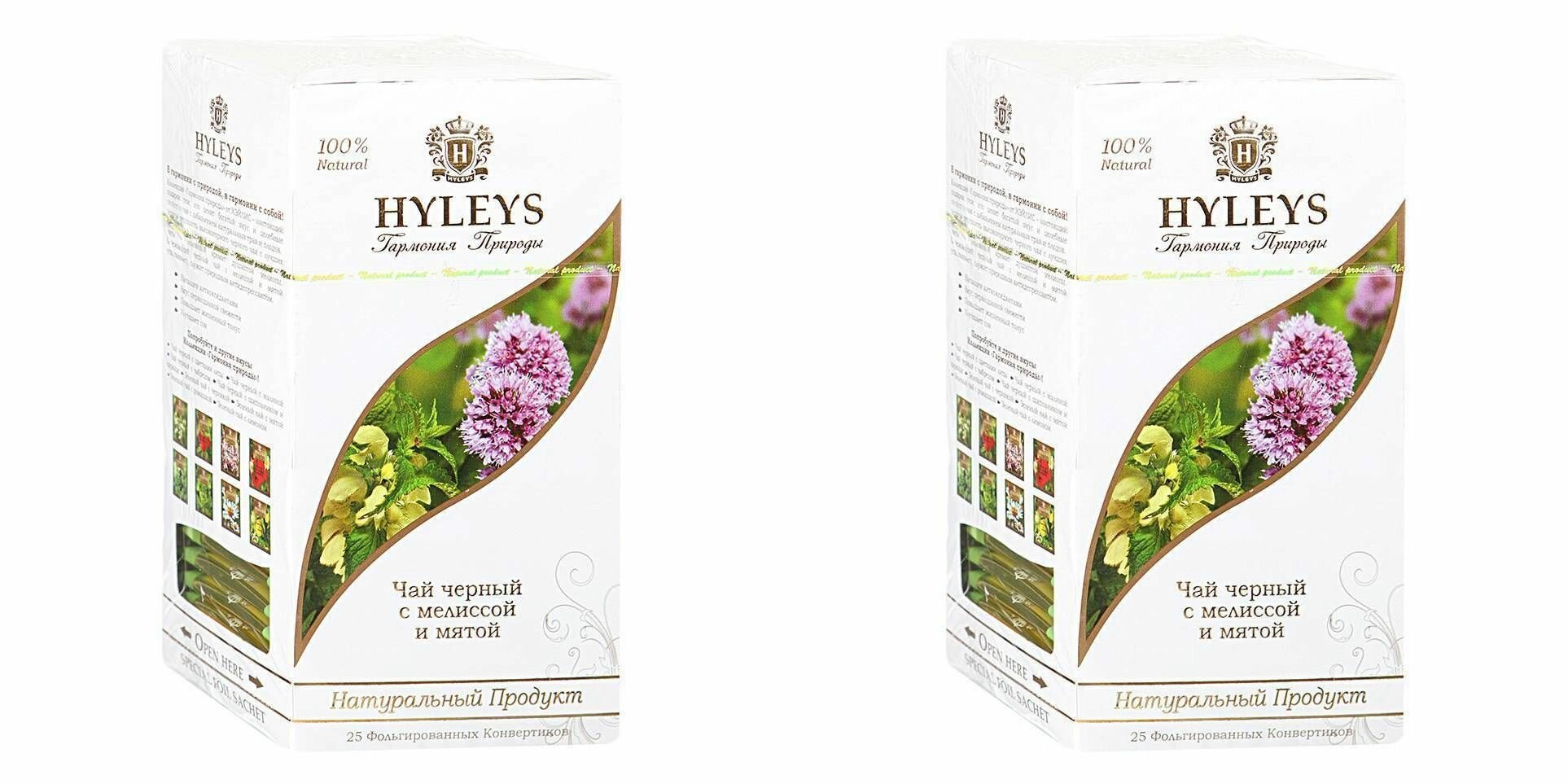 Hyleys Чай черный Гармония природы с мелиссой и мятой, 25 пакетиков по 1,5 г, 2 уп