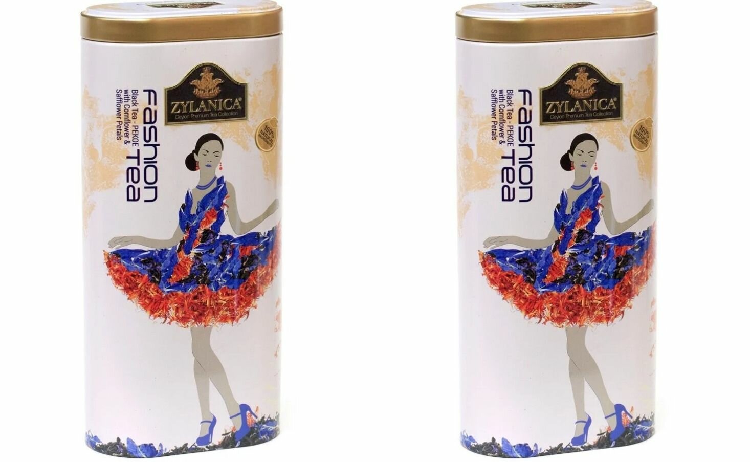 ZYLANICA Чай листовой Fashion Collection, Pekoe, черный, с лепестками василька и сафлора, 100 гр, 2 уп