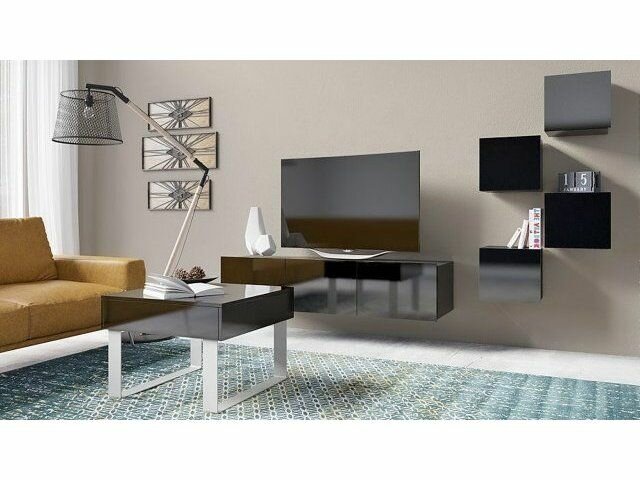 Гостиная Порту 21 черный фасад черный глянец