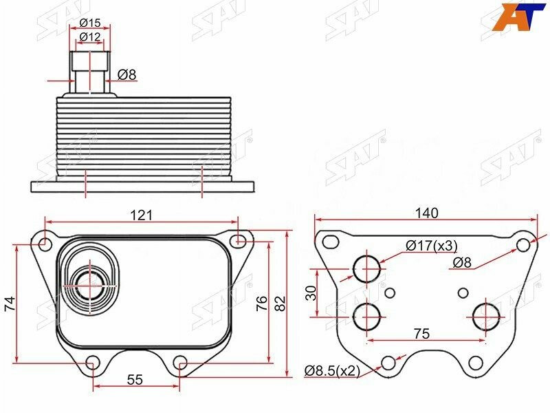 . SAT Радиатор масляный (теплообменник) для AUDI A3 03-, A4 07-, A5 07-, A6 11-, Q3 11-, Q5 08-, SKODA OCTAVIA 04-, VOLKSWAGEN AMAROK