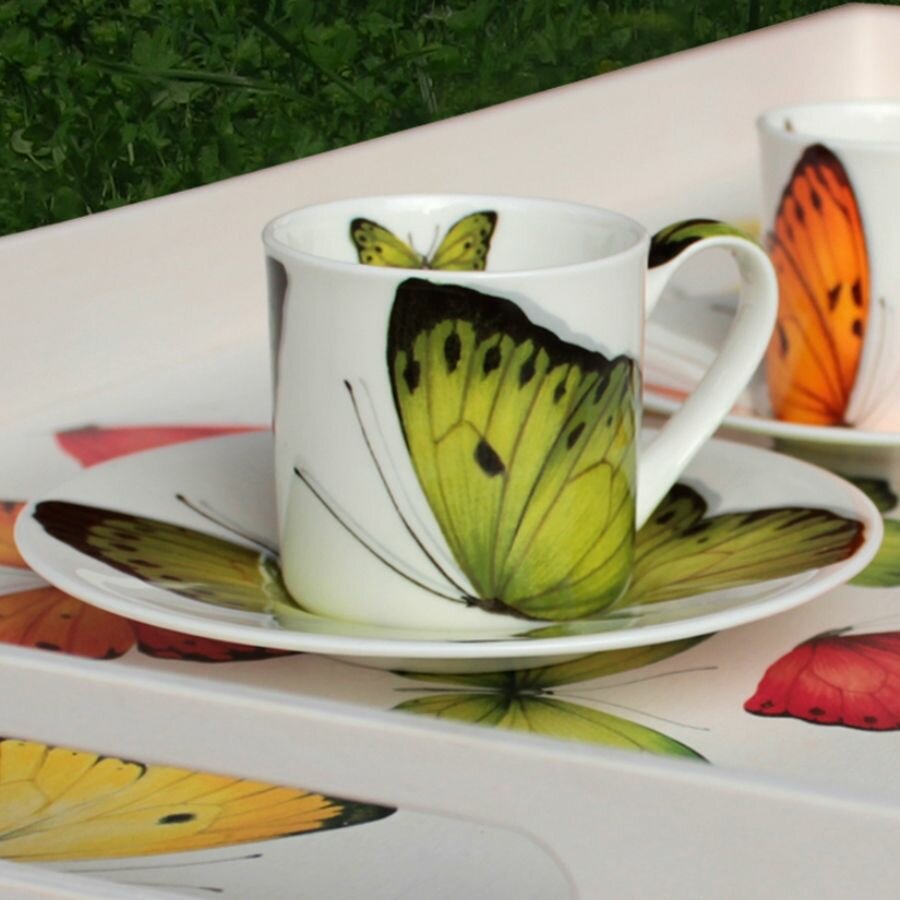 Кофейная пара, чашка для кофе с блюдцем, фарфоровая посуда, TAITU Butterfly, 100 мл, цвет: зеленый, FREEDOM