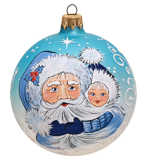 Елочное украшение Шар Дед Мороз со Снегурочкой голубой 100 мм НФШ-1460 113-802699